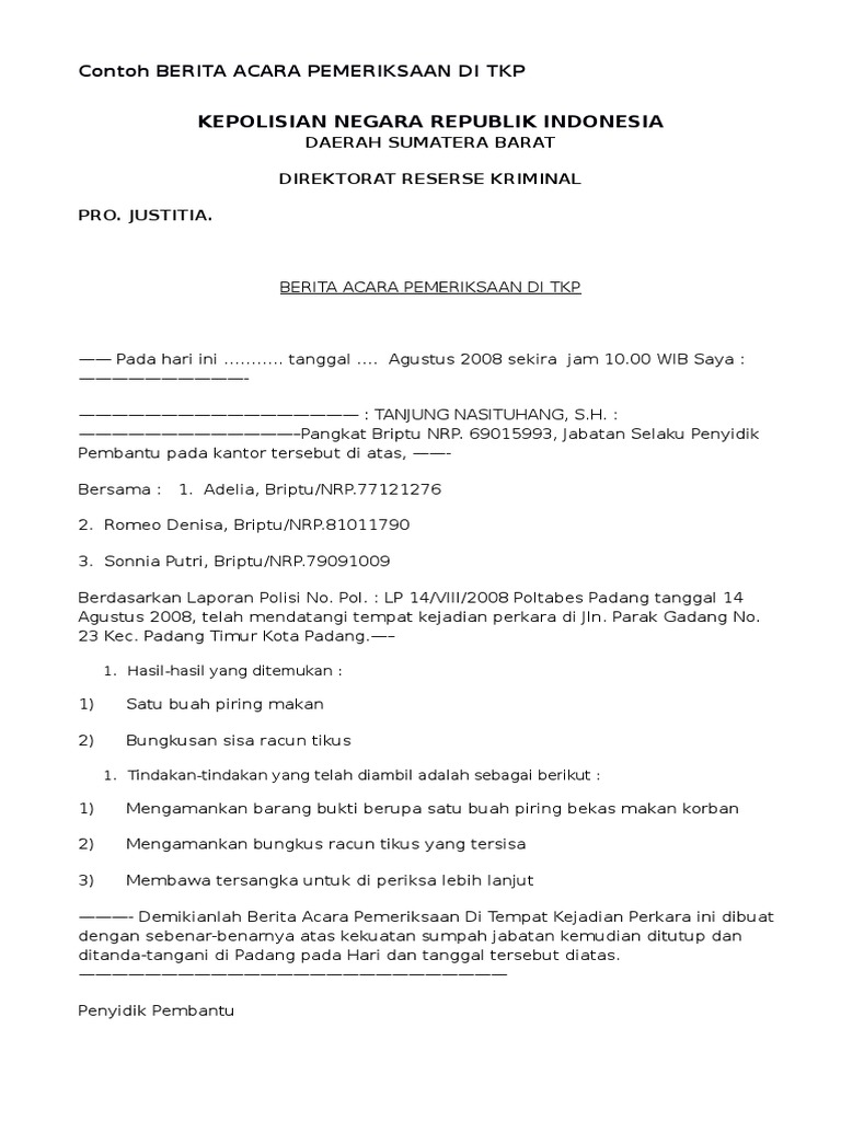 Contoh BAP Di TKP | PDF