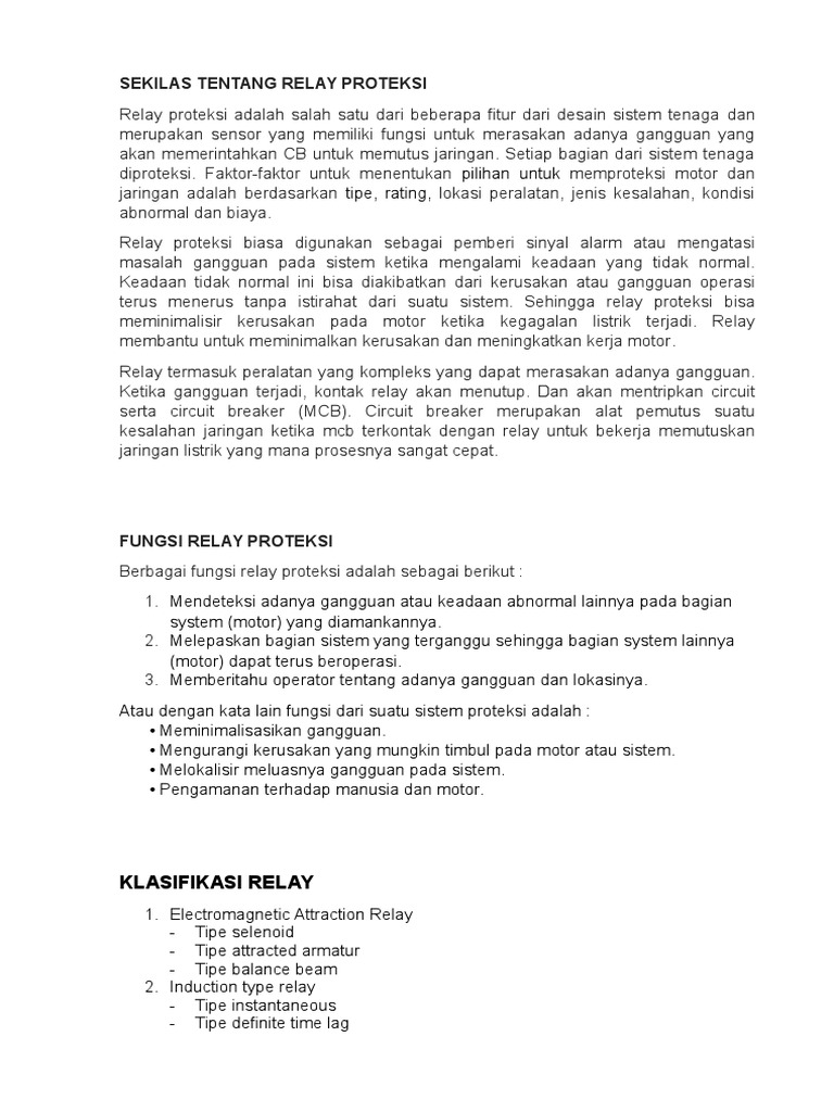 Fungsi dan Jenis Relay Proteksi Motor | PDF