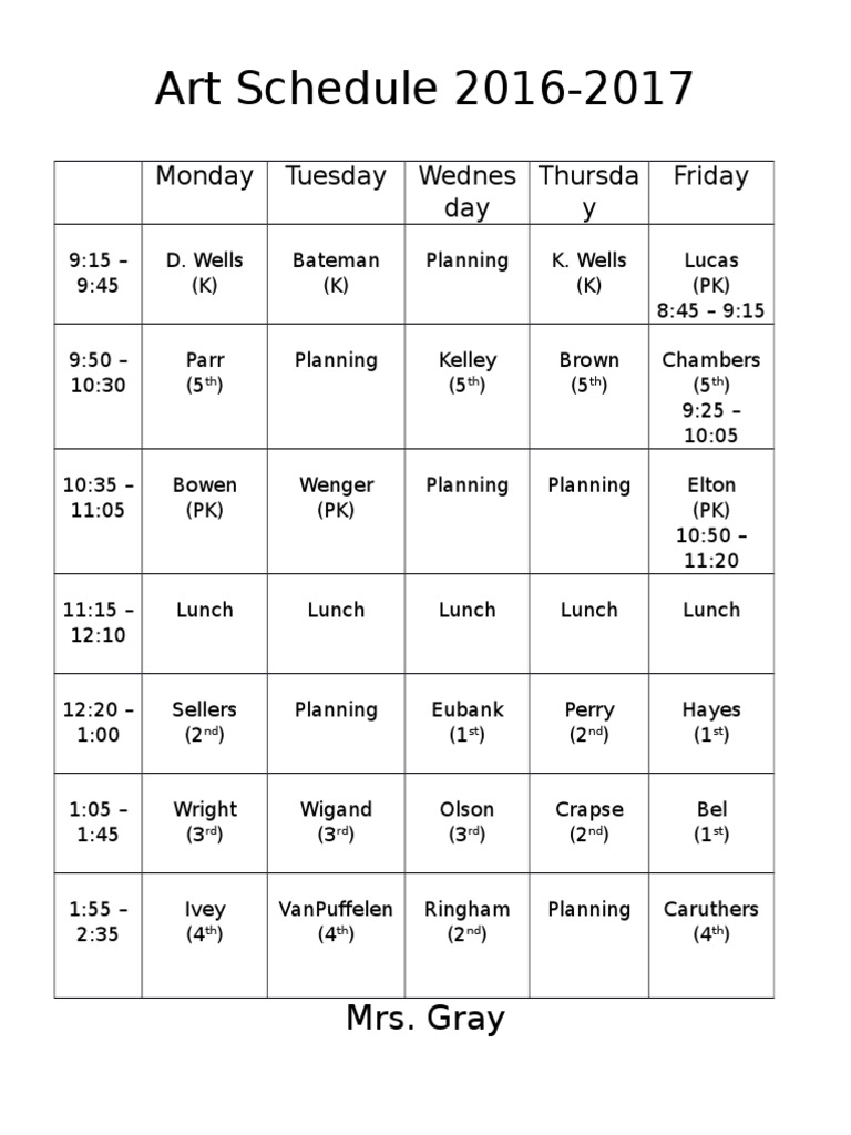 Art Schedule 2016-2017 | PDF | Social Science | Language Arts & Discipline