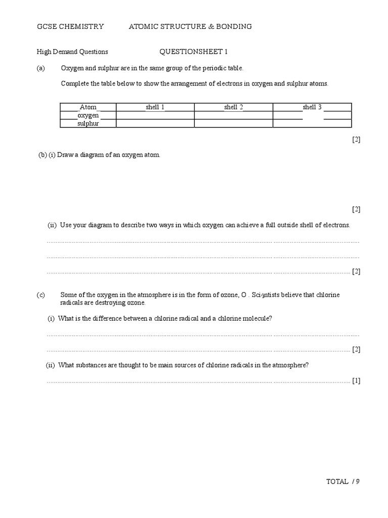 Atomic Questions | PDF | Atoms | Chemistry