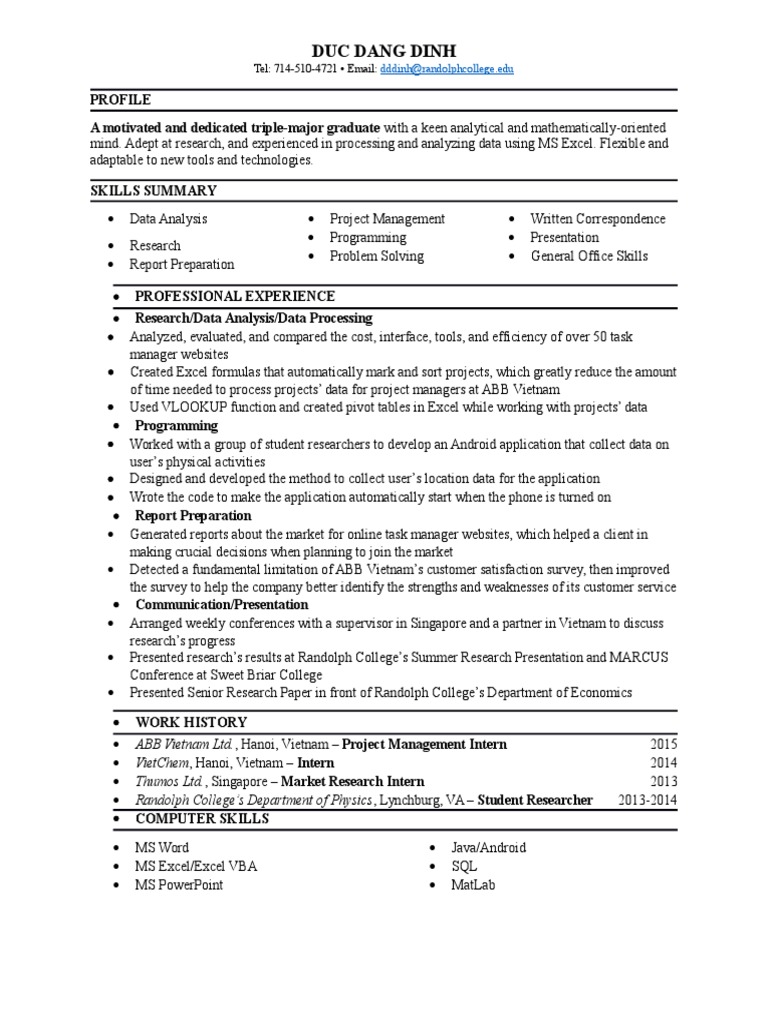 Duc Dang Dinh - Resume | PDF