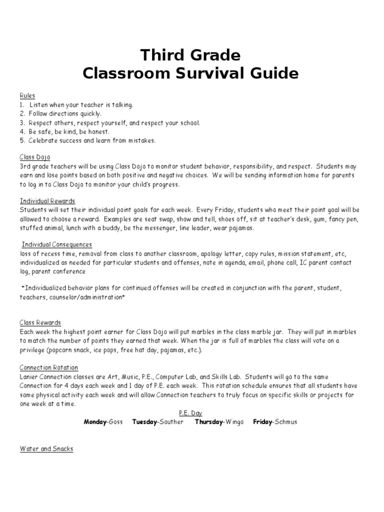 3rd Grade Survival Guide | PDF | Homework | Classroom