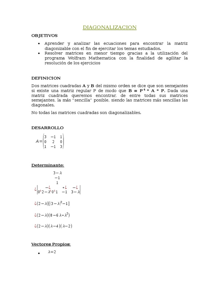 Diagonalizacion en Wolfram | PDF | Matriz (Matemáticas) | Valores propios y vectores propios