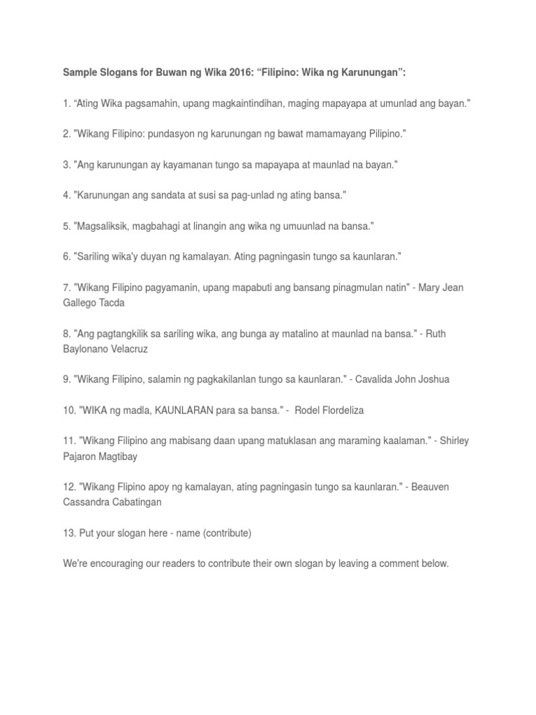 Buwan Ng Wika Slogan