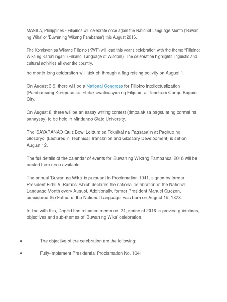 Celebrating Filipino Language Month: Events, Themes, and Objectives of ...