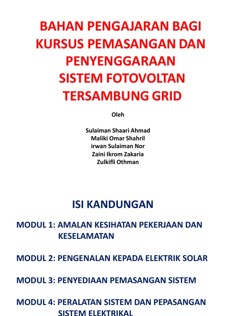Bahan Pengajaran Kursus Pemasangan & Penyenggaran Sistem Fotovoltan ...
