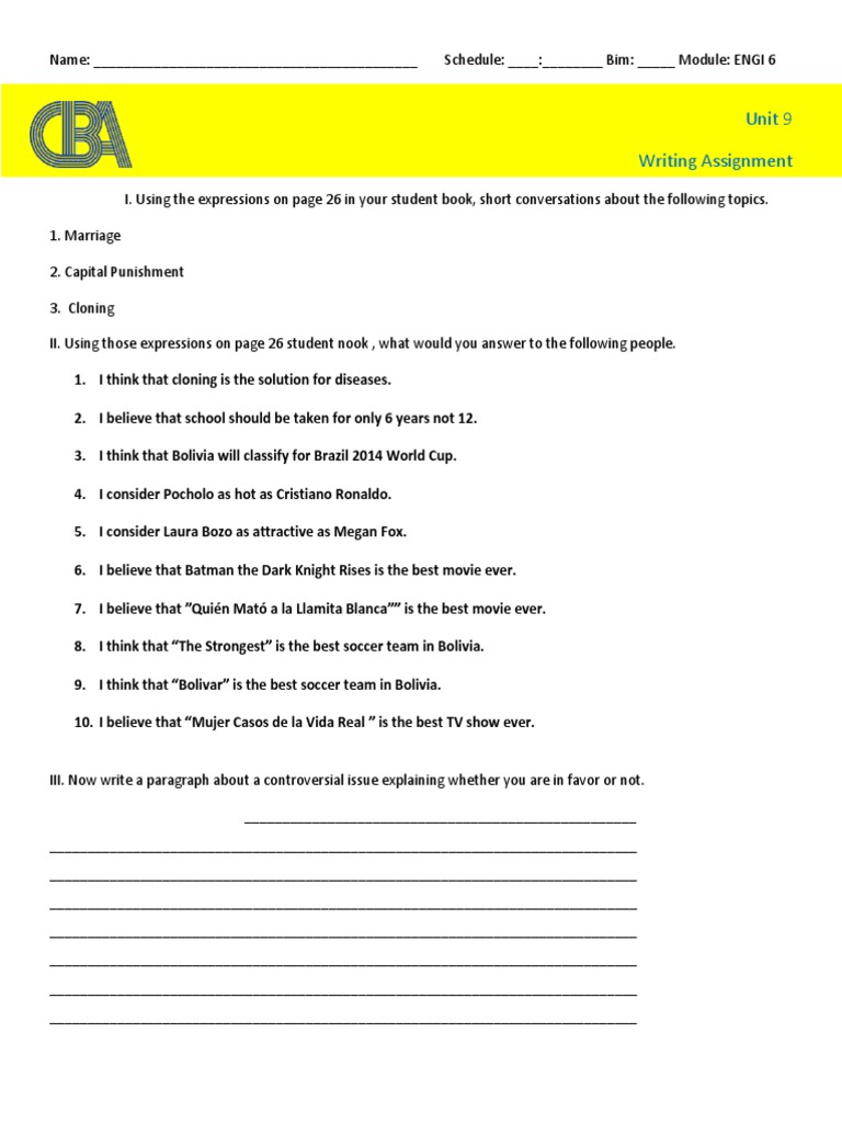 Unit 9 Writing Assignment Guide | PDF | Sports & Recreation | Games ...