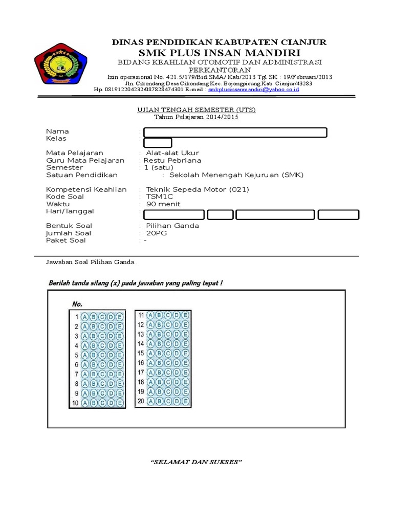 Soal Uts TSM (Alat Ukur) | PDF