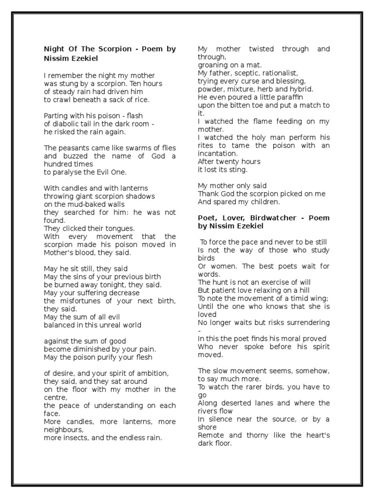 Night of The Scorpion - Poem by Nissim Ezekiel | PDF | Nature
