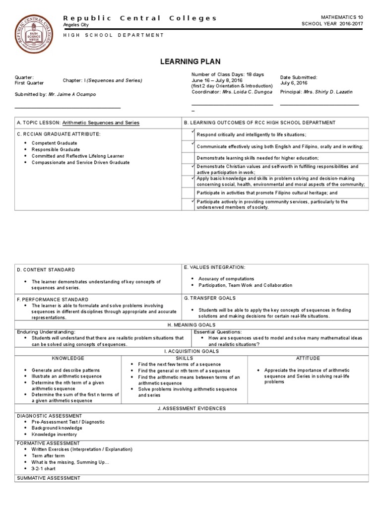 Lesson 1 Chapter 1 Grade 10 | PDF | Summation | Educational Assessment