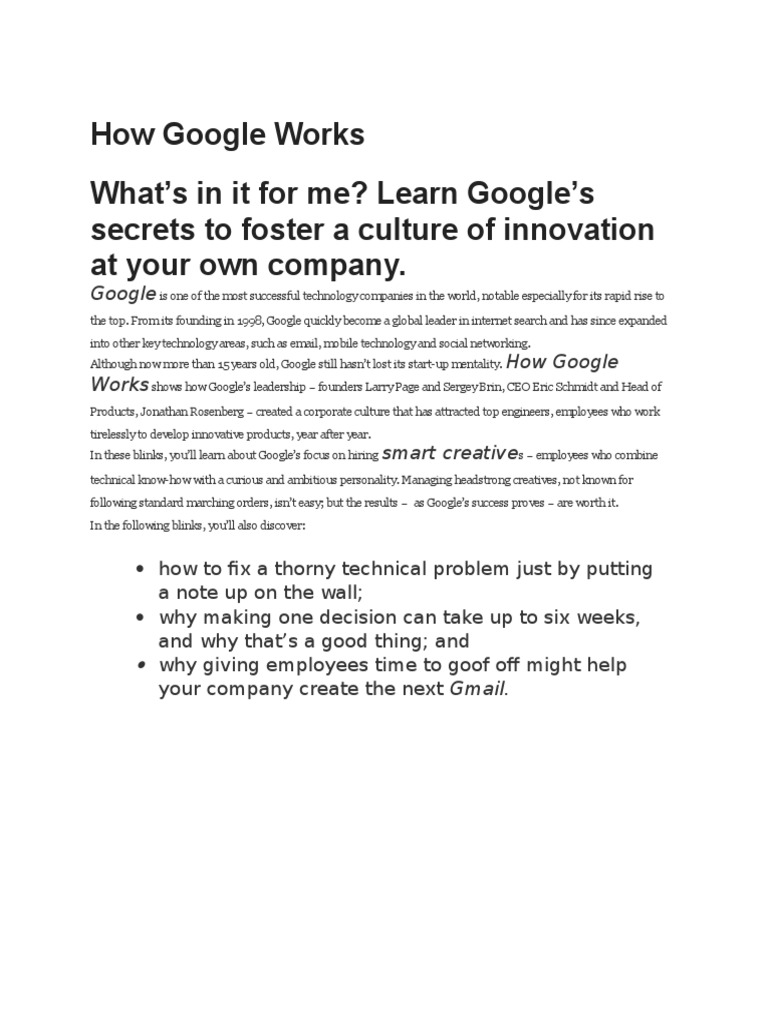How Google Works | Download Free PDF | Google | Innovation