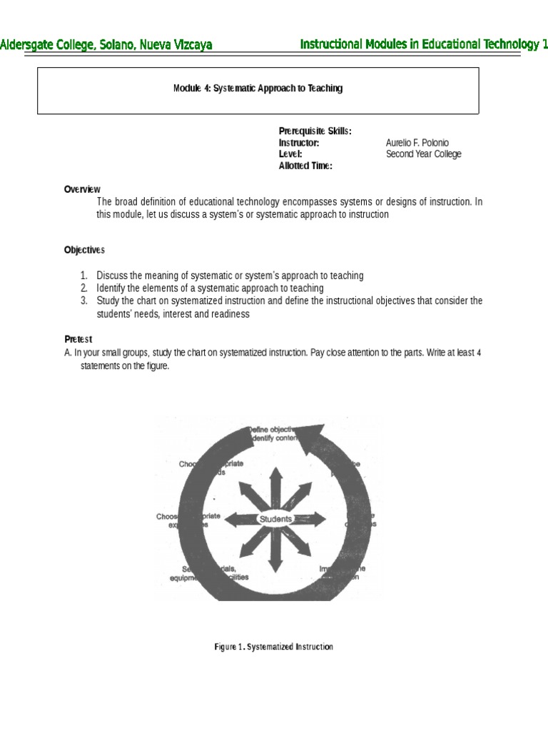 Module 4 - Systematic Approach To Teaching | PDF | Instructional Design ...