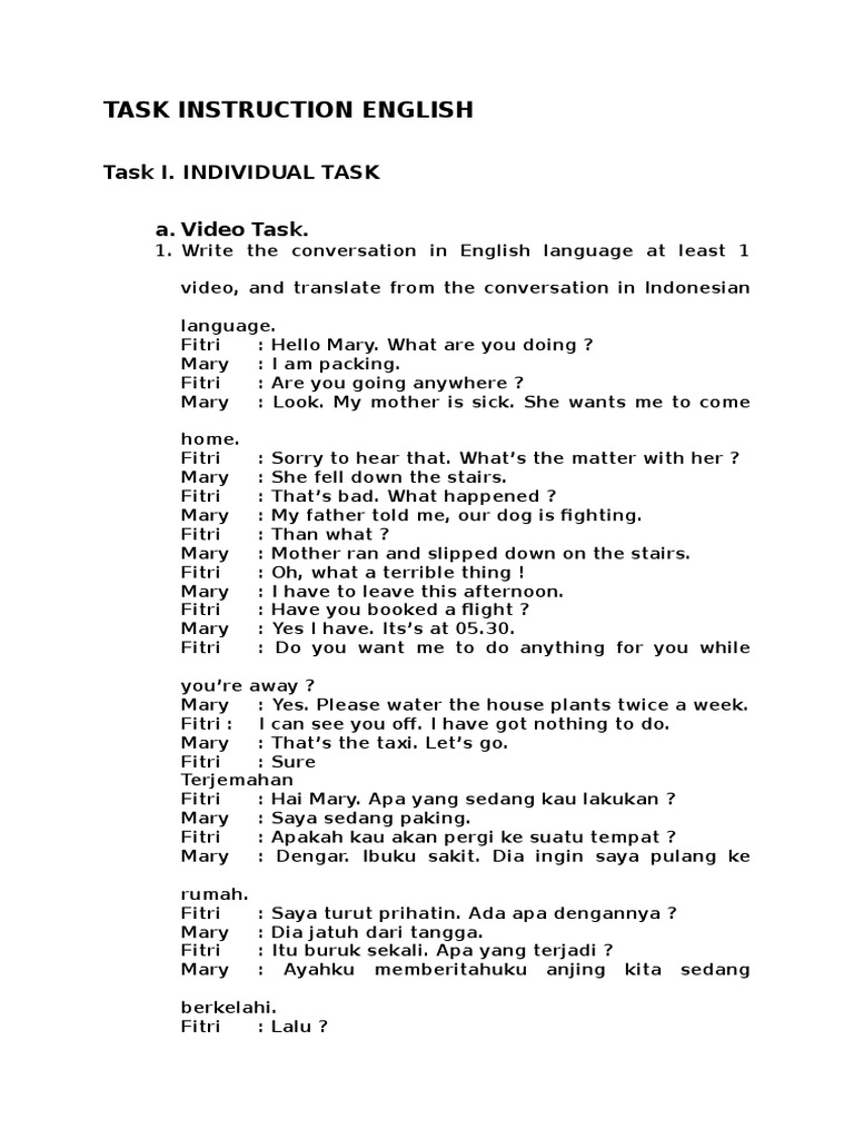 Task Instruction English: Task I. Individual Task A. Video Task ...