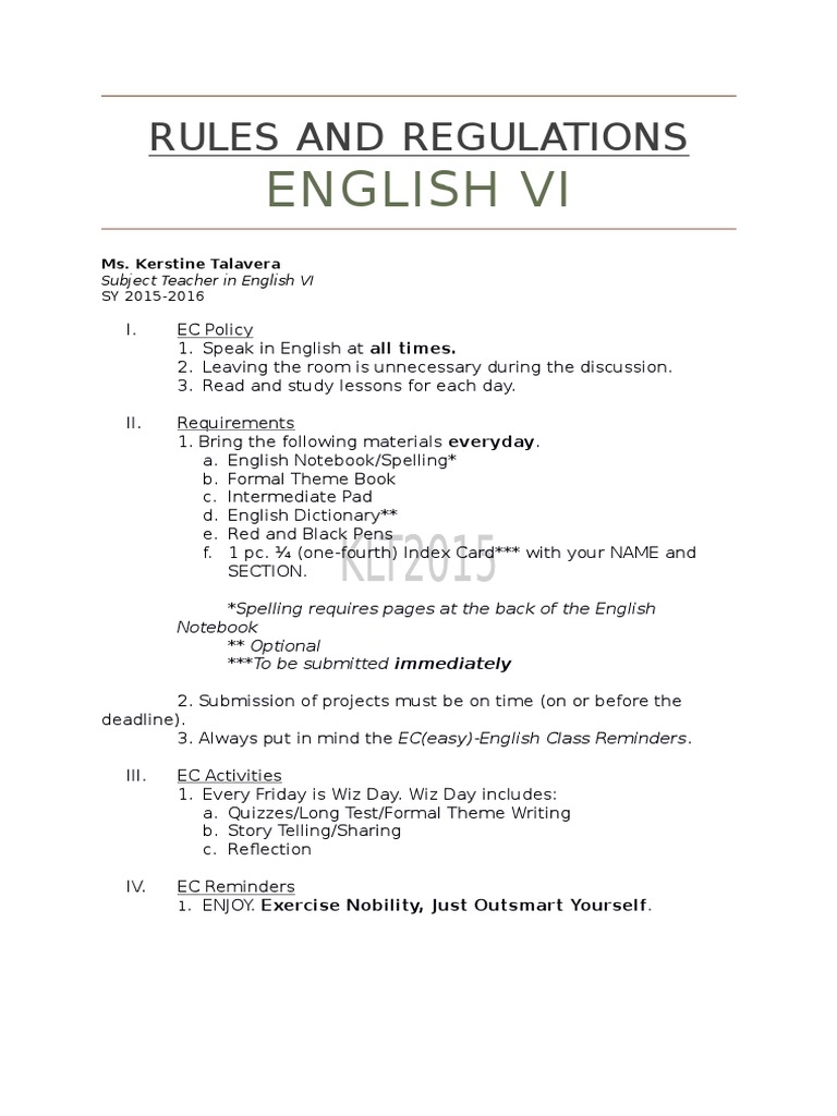 Rules and Regulations | PDF