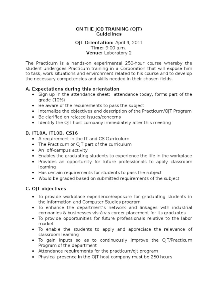 OJT Guidelines | PDF | Competence (Human Resources) | Curriculum