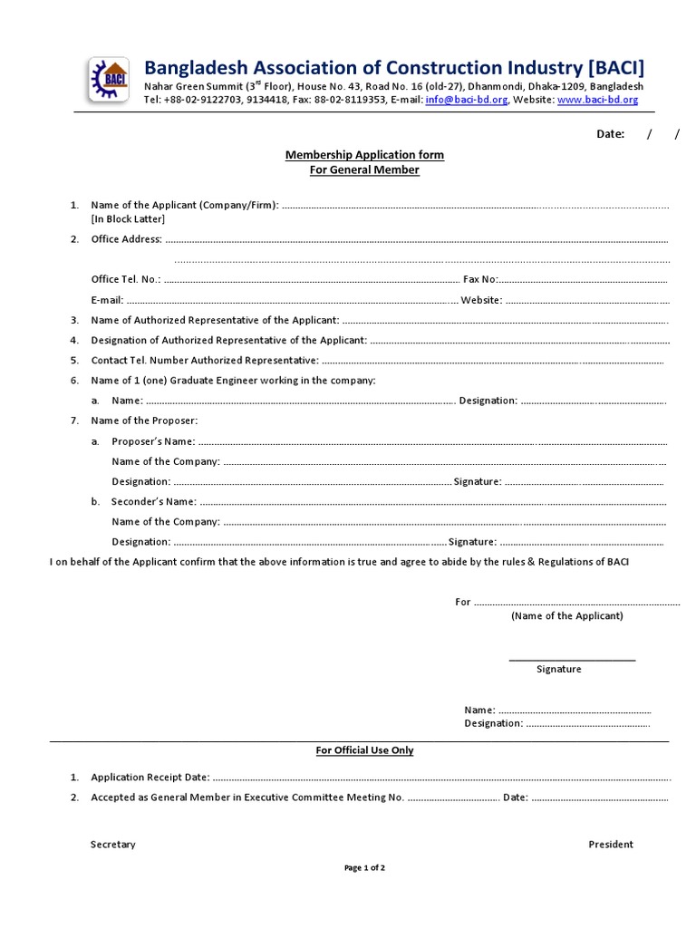 Membership Application Form For General Member | Download Free PDF ...