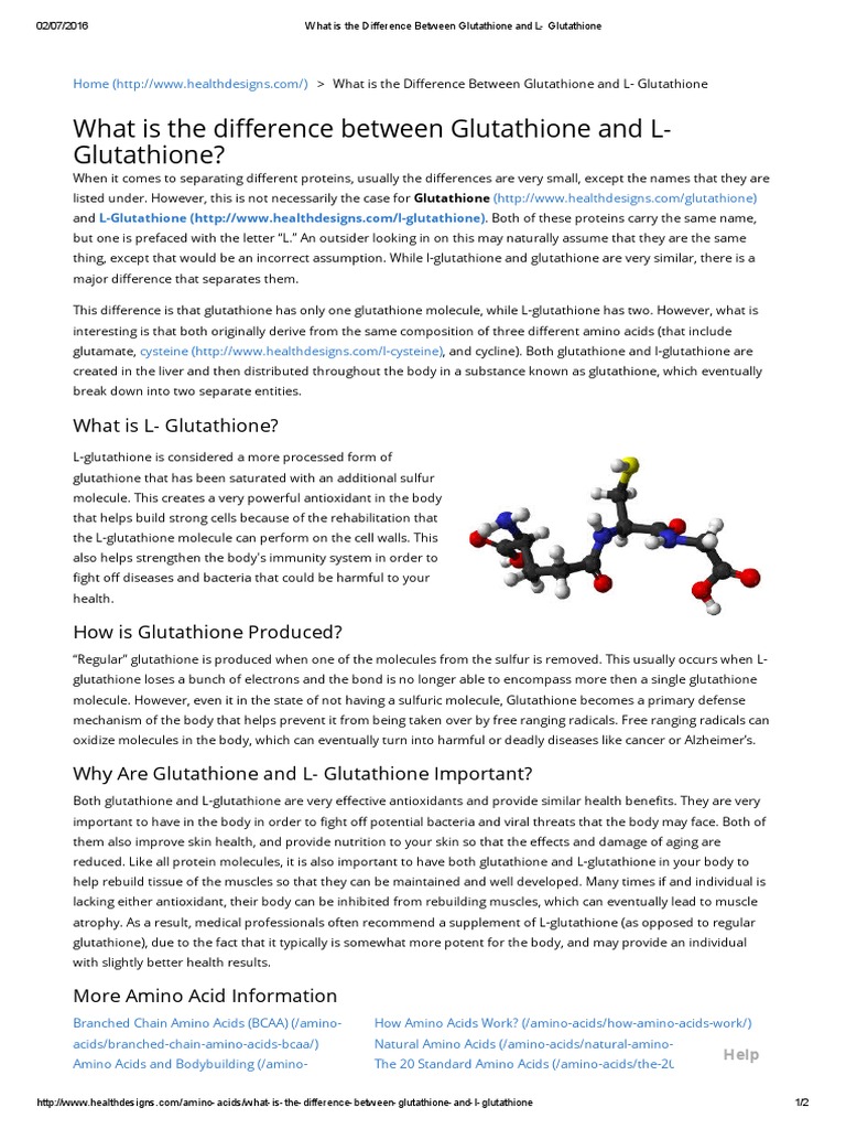 What Is The Difference Between Glutathione and L - Glutathione | PDF | Glutathione | Amino Acid