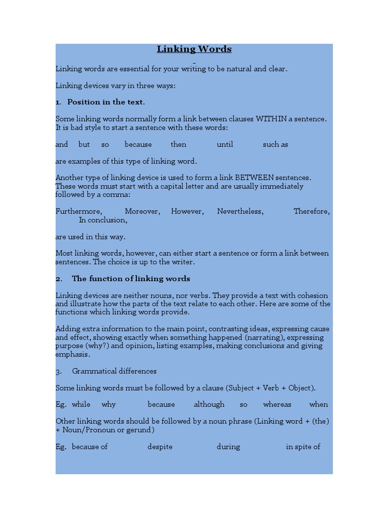 Linking Words and Connectors | PDF | Sentence (Linguistics) | Phrase