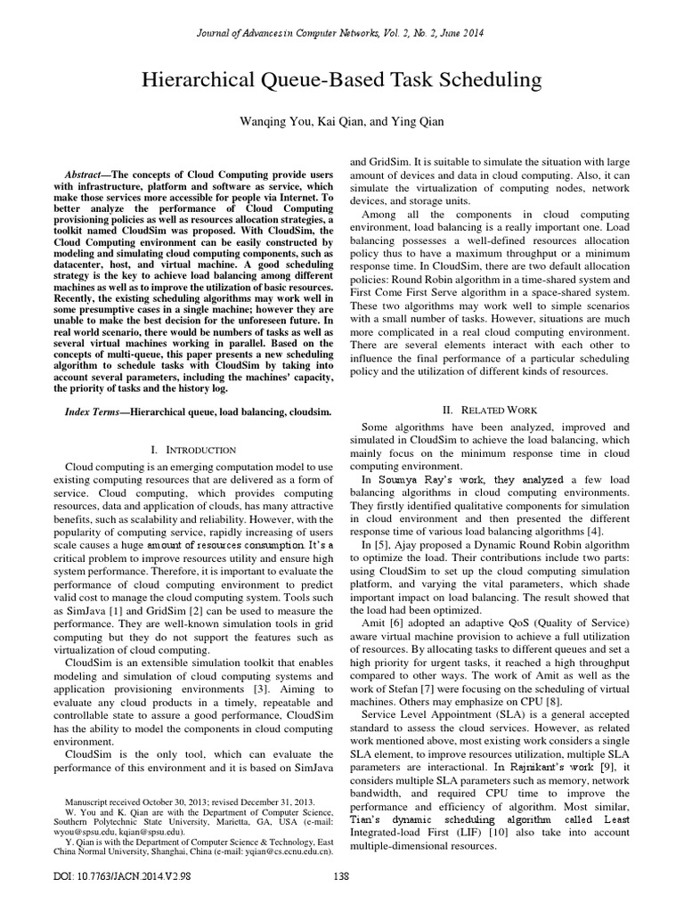 Hierarchical queue scheduling optimizes cloud task performance | PDF | Scheduling (Computing ...