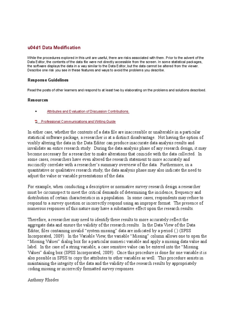 U04d1 Data Modification: Response Guidelines | PDF
