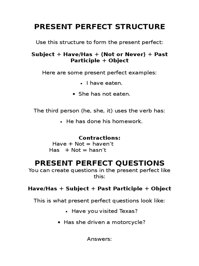 Present Perfect Structure | PDF