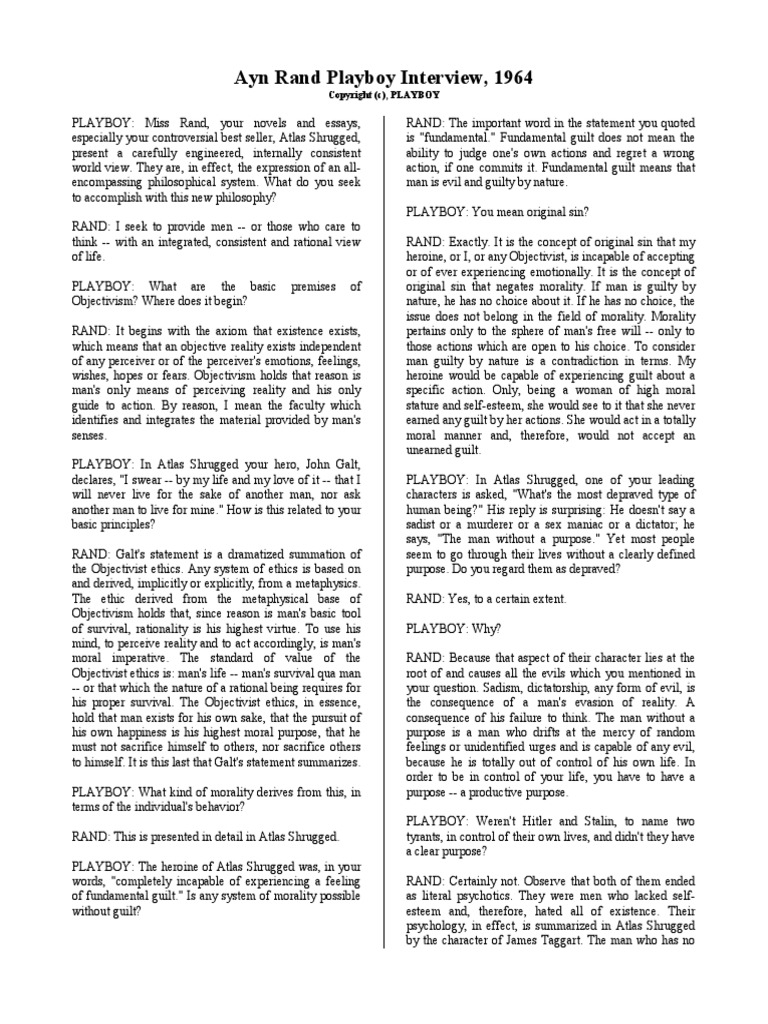 Ayn Rand Playboy Interview | PDF | Objectivism (Ayn Rand) | Philosophy