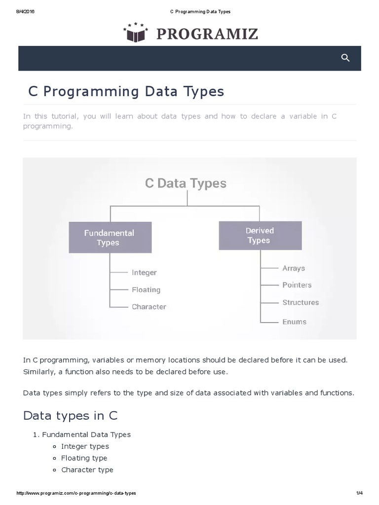 C Programming Data Types Pdf Data Type Integer Computer Science 4126