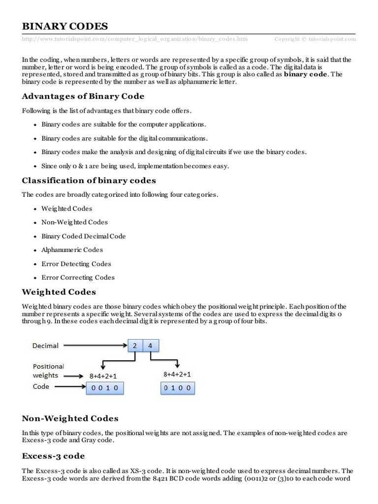 Binary Codes: Advantag Es of Binary Code | Download Free PDF | Binary Coded Decimal | Ebcdic