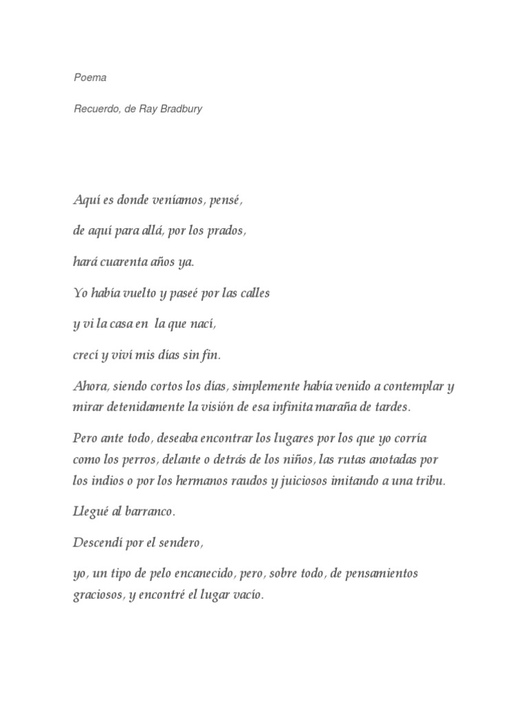 Recuerdo - Poema de Ray Bradbury | PDF