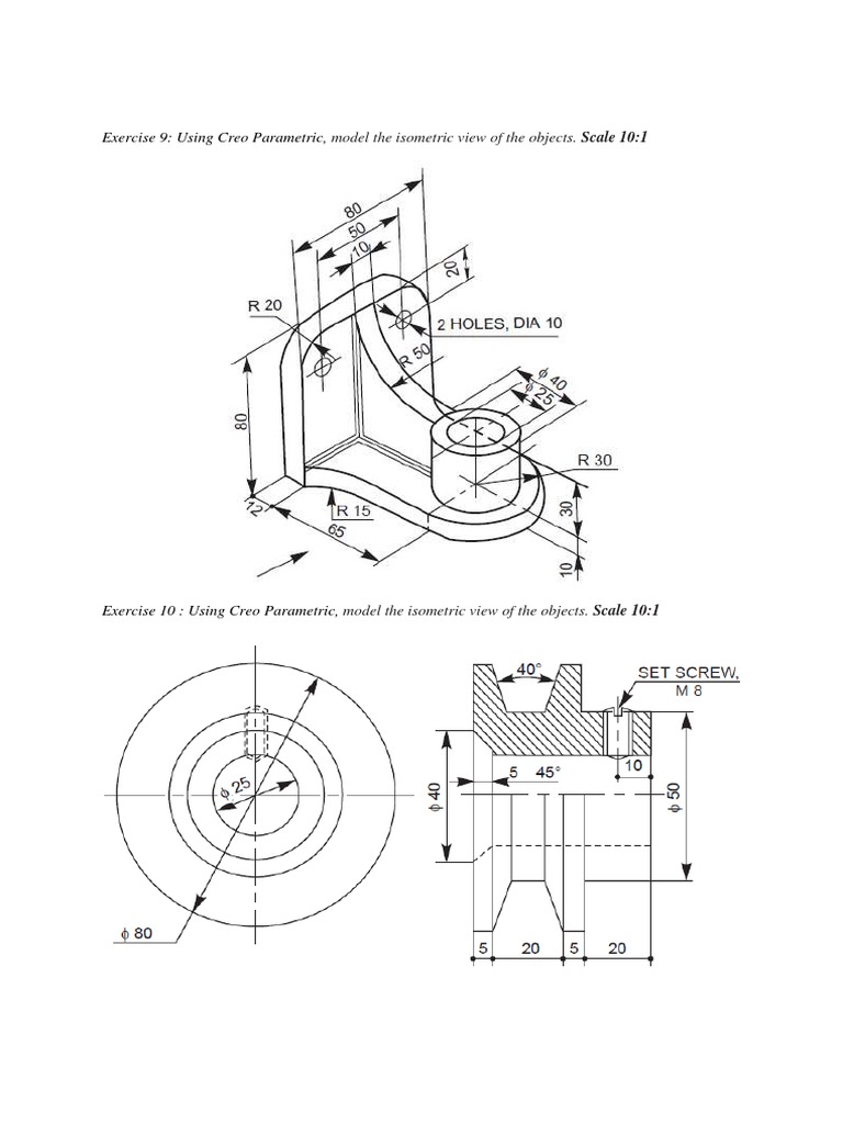 Exercise 9: Using Creo Parametric,: Model The Isometric View of The ...