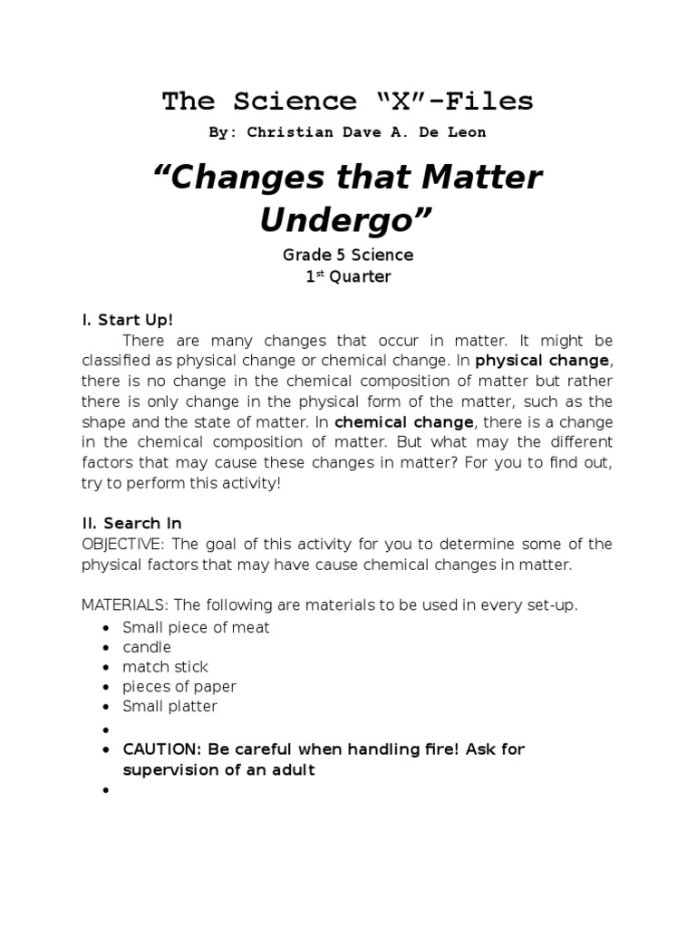 Grade 5 Changes That Matter Undergo | PDF