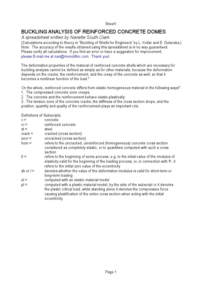 Buckling Analysis of Reinforced Concrete Domes An Excel Spreadsheet by ...