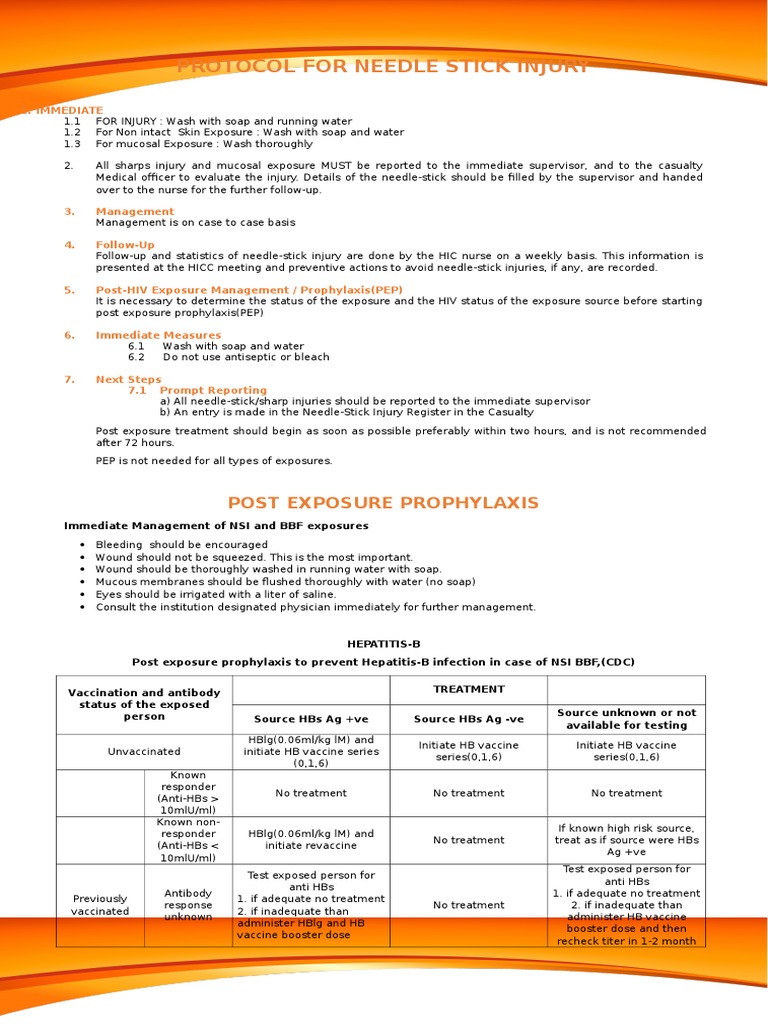 Protocol For Needle Stick Injur1 | PDF | Medical Humanities | Public Health