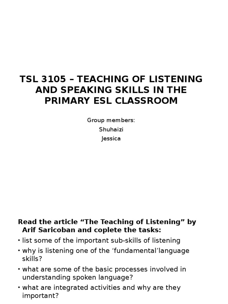 Teaching Listening and Speaking Skills | PDF