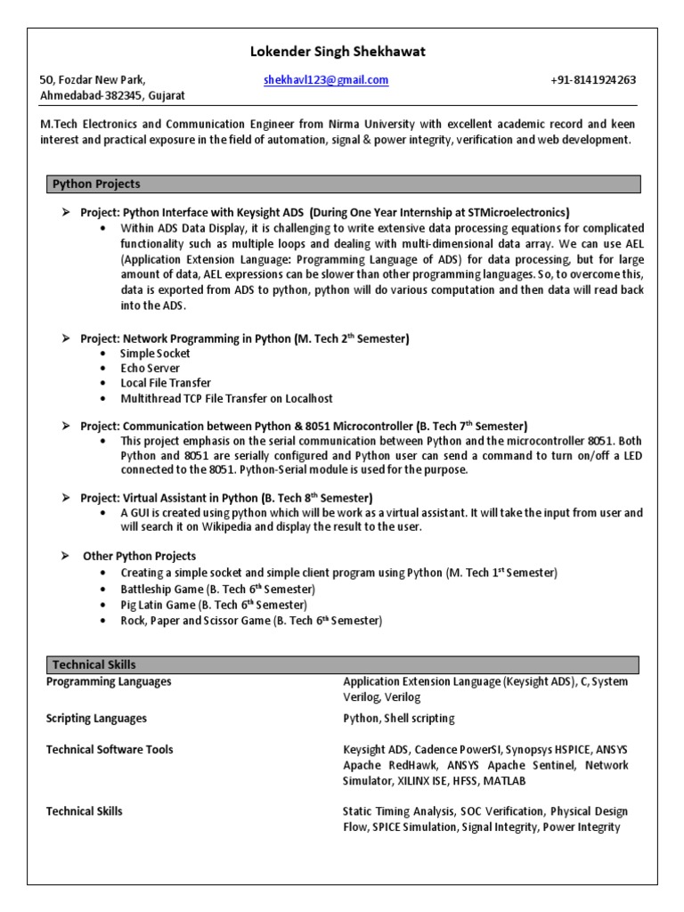 Lokender Shekhawat Python Resume Pdf Python Programming Language 4544