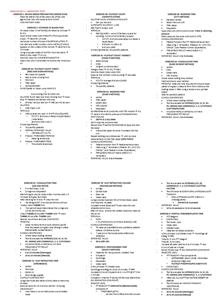 Hematology2 - Laboratory Tests | PDF | Coagulation | Platelet