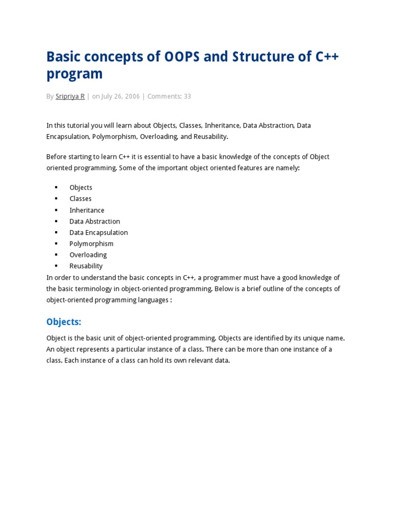 Basic Concepts of OOPS and Structure of C | Download Free PDF | Class (Computer Programming ...