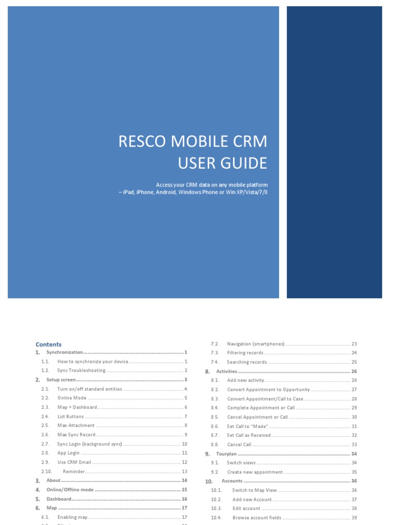 Resco Mobile CRM | PDF | Online And Offline | Mobile Device
