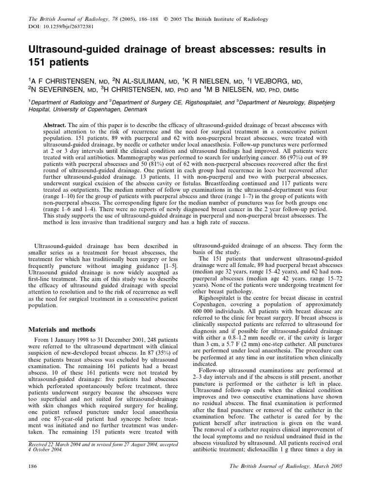 Ultrasound-Guided Drainage of Breast Abscesses | PDF | Surgery | Breast ...