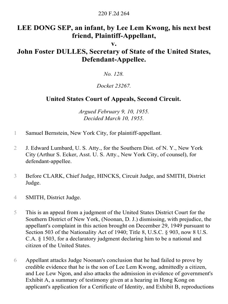 Lee Dong Sep, An Infant, by Lee Lem Kwong, His Next Best Friend v. John ...