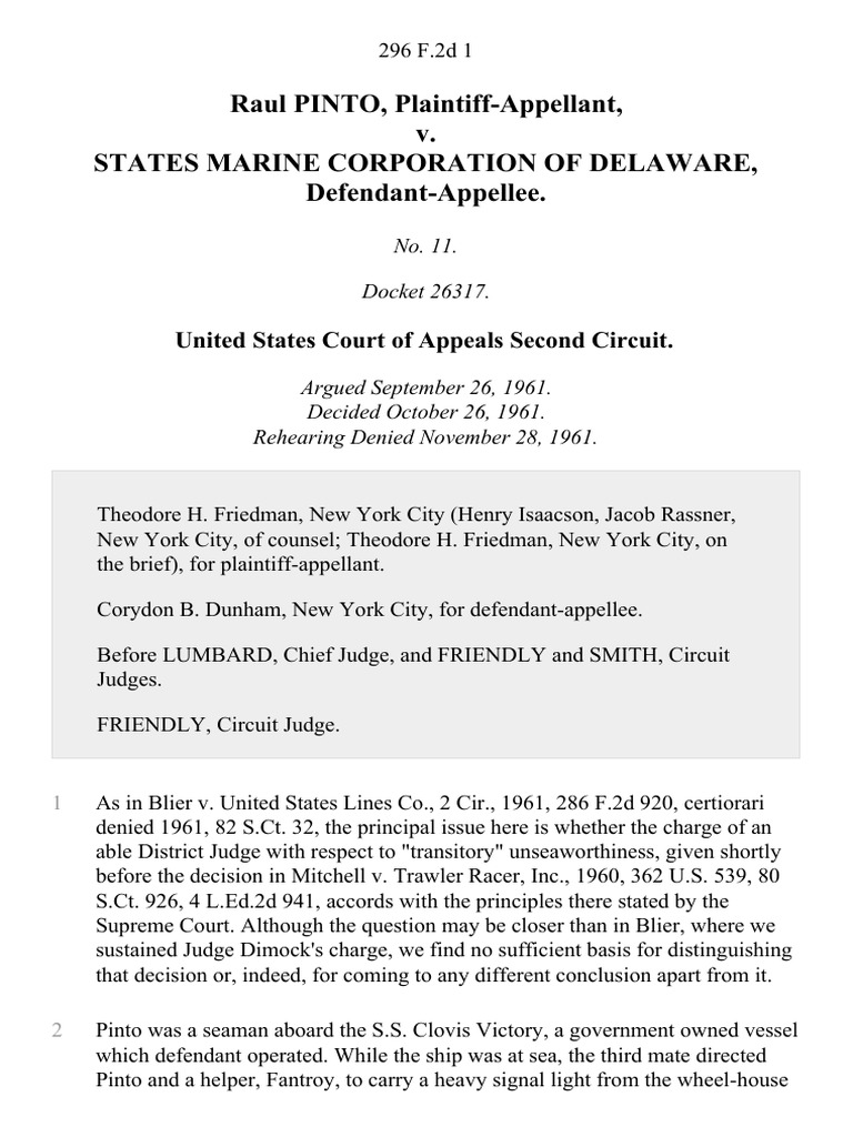 Raul Pinto v. States Marine Corporation of Delaware, 296 F.2d 1, 2d Cir ...