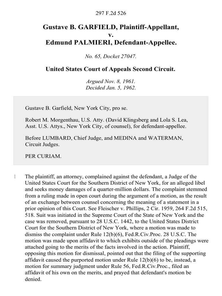 Gustave B. Garfield v. Edmund Palmieri, 297 F.2d 526, 2d Cir. (1962 ...