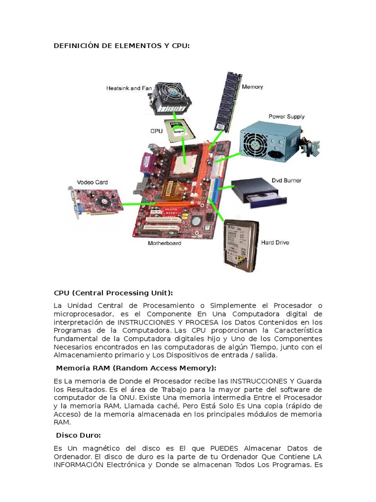 Definición de Elementos y Cpu | PDF | Memoria del ordenador | Unidad ...