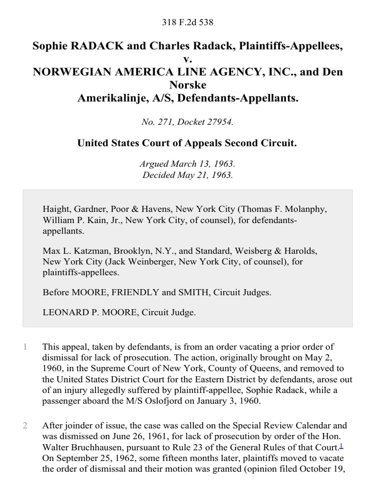 Sophie Radack and Charles Radack v. Norwegian America Line Agency, Inc ...