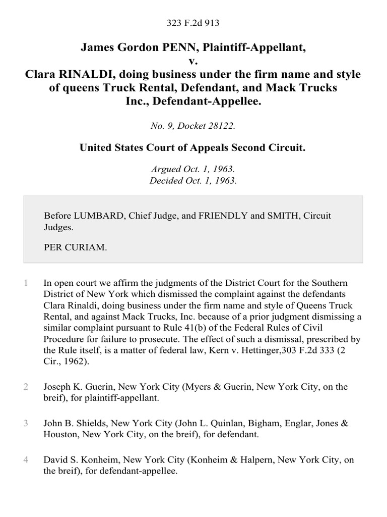 James Gordon Penn v. Clara Rinaldi, Doing Business Under The Firm Name ...