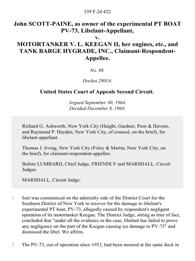 John Scott-Paine, as Owner of the Experimental Pt Boat Pv-73, Libelant ...