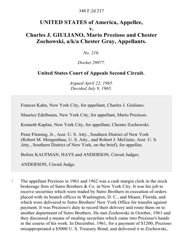 United States v. Charles J. Giuliano, Mario Prezioso and Chester ...
