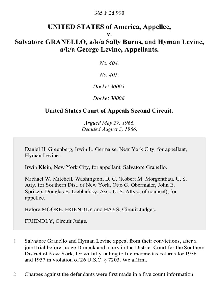 United States v. Salvatore Granello, A/K/A Sally Burns, and Hyman ...