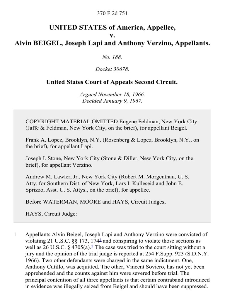 United States v. Alvin Beigel, Joseph Lapi and Anthony Verzino, 370 F ...