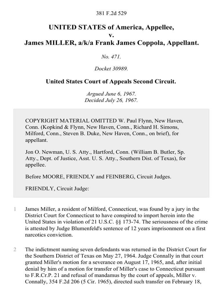 US v. Miller: Heroin Conspiracy Case | PDF | Pardon | Supreme Court Of ...